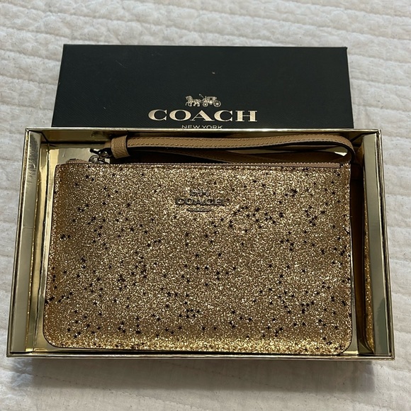 Coach | Bags | Coach Wristlet Gold Glitter New With Box | Poshmark